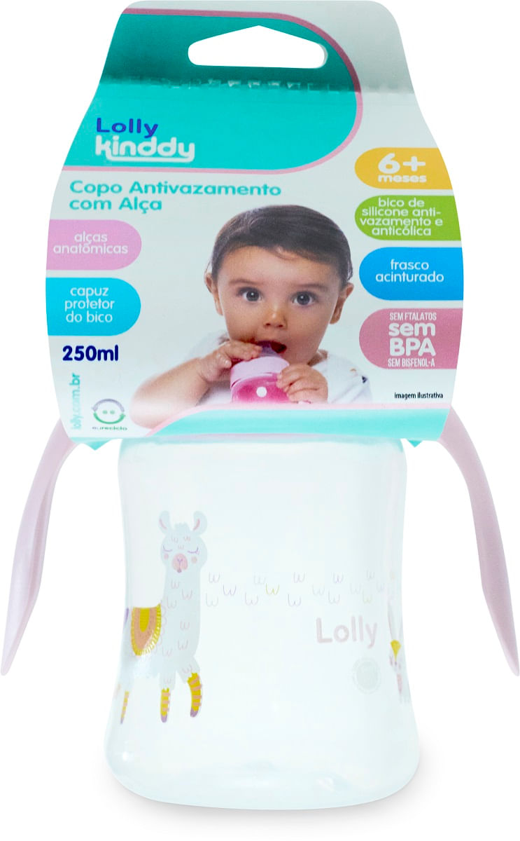 Copo Lolly Antivazamento com Alça Rosa 250ml